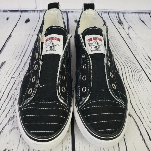 True Religion | Shoes | True Religion Black Canvas Slipon Sneakers ...